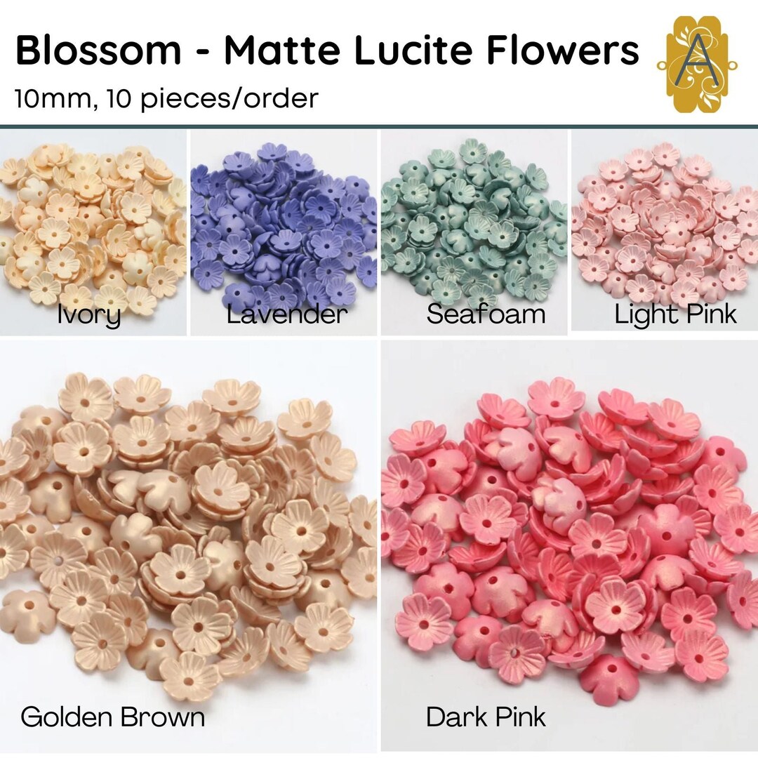 Blossom Matte Lucite Flower Beads or Bead Caps, 10mm., 10 Pcs. 6 Colors ...
