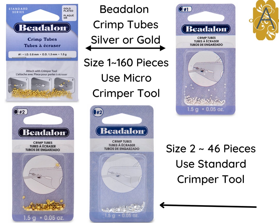 Beadalon Crimp Tubes, Size 1 & 2, Silver, Gold or Stainless Steel, 46 ...