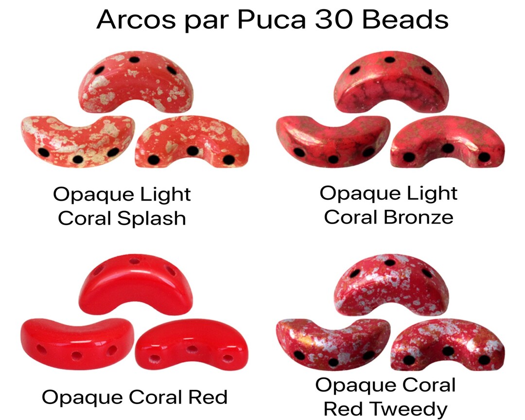 ARCOS Par Puca, 30 Beads, + 2 FREE Patterns With Order, Opaque Coral ...