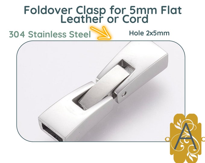 FOLDOVER Clasp, 204 Stainless Steel, for 5mm Flat Leather or Cord, 1 ...