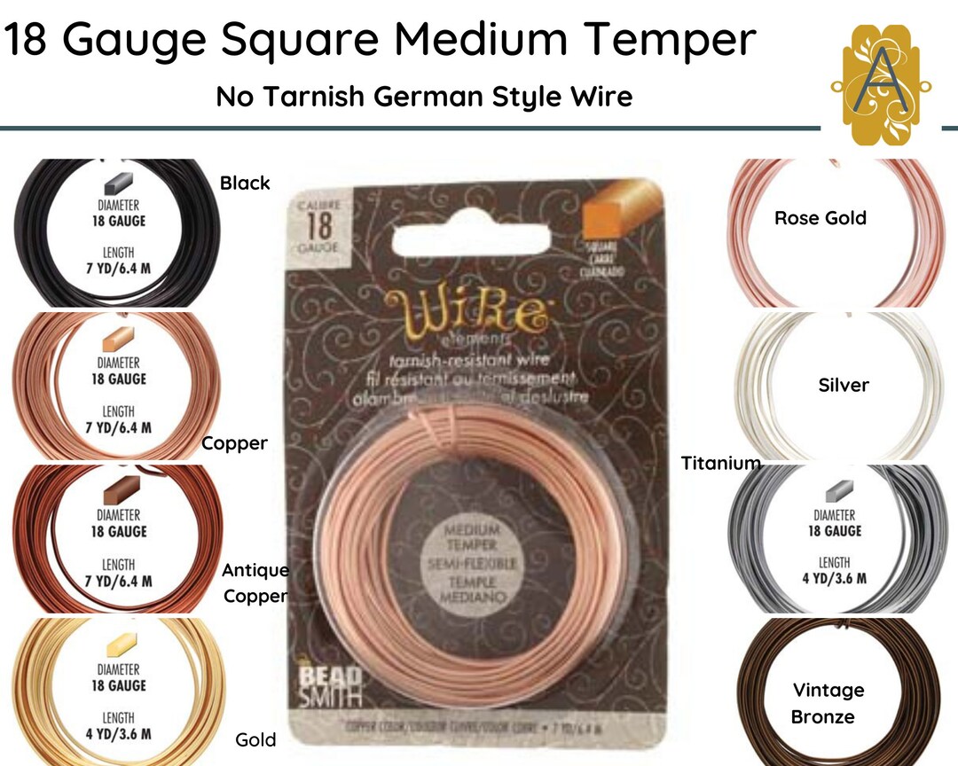 18 Gauge Square Wire, No Tarnish, German Style, Medium Temper, Wire ...