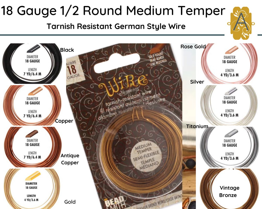 18 Gauge, Half Round, German Style Wire, Wire Elements, Medium Temper ...