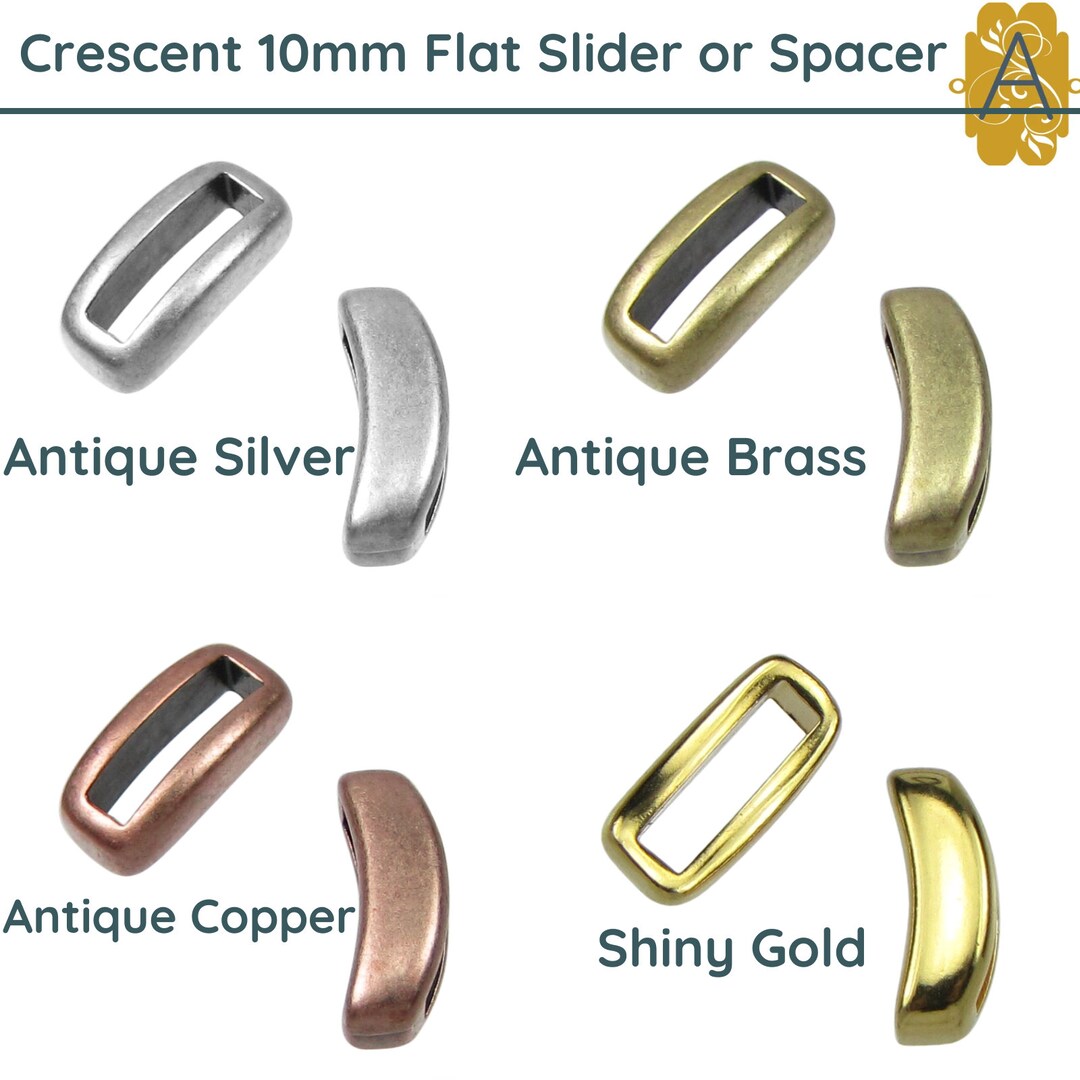 CRESCENT 10mm Flat Leather Slider or Spacer, 2 Pieces, European Made, 4 ...