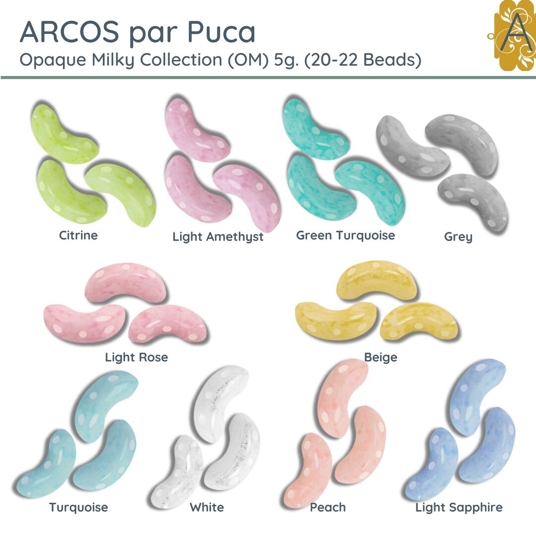 Arcos Par Puca, OPAQUE Milky Collection, 5g. (20-22 Beads) + 2 Free ...
