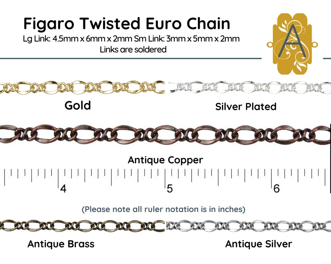 Twisted Figaro Euro Chain, Sold in 1-ft. Increments, Antique Brass ...