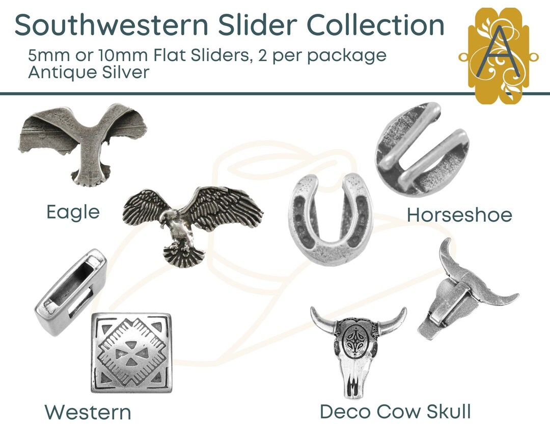 Southwestern Slider Collection, 5mm or 10mm, Cactus, Cow Skull, Eagle ...