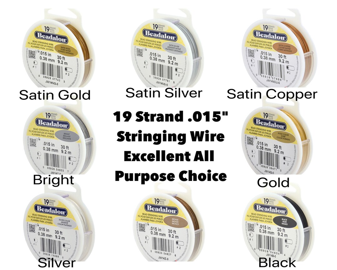 19 Strand, .015" Beadalon Stringing Wire, 15 & 30 Ft. Gold, Silver ...