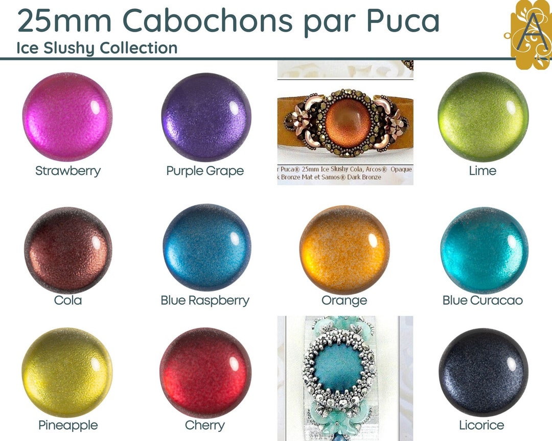NEW! Ice Slushy Cabochons Par Puca, 25mm, 1 Pc., + 2 FREE Patterns With ...