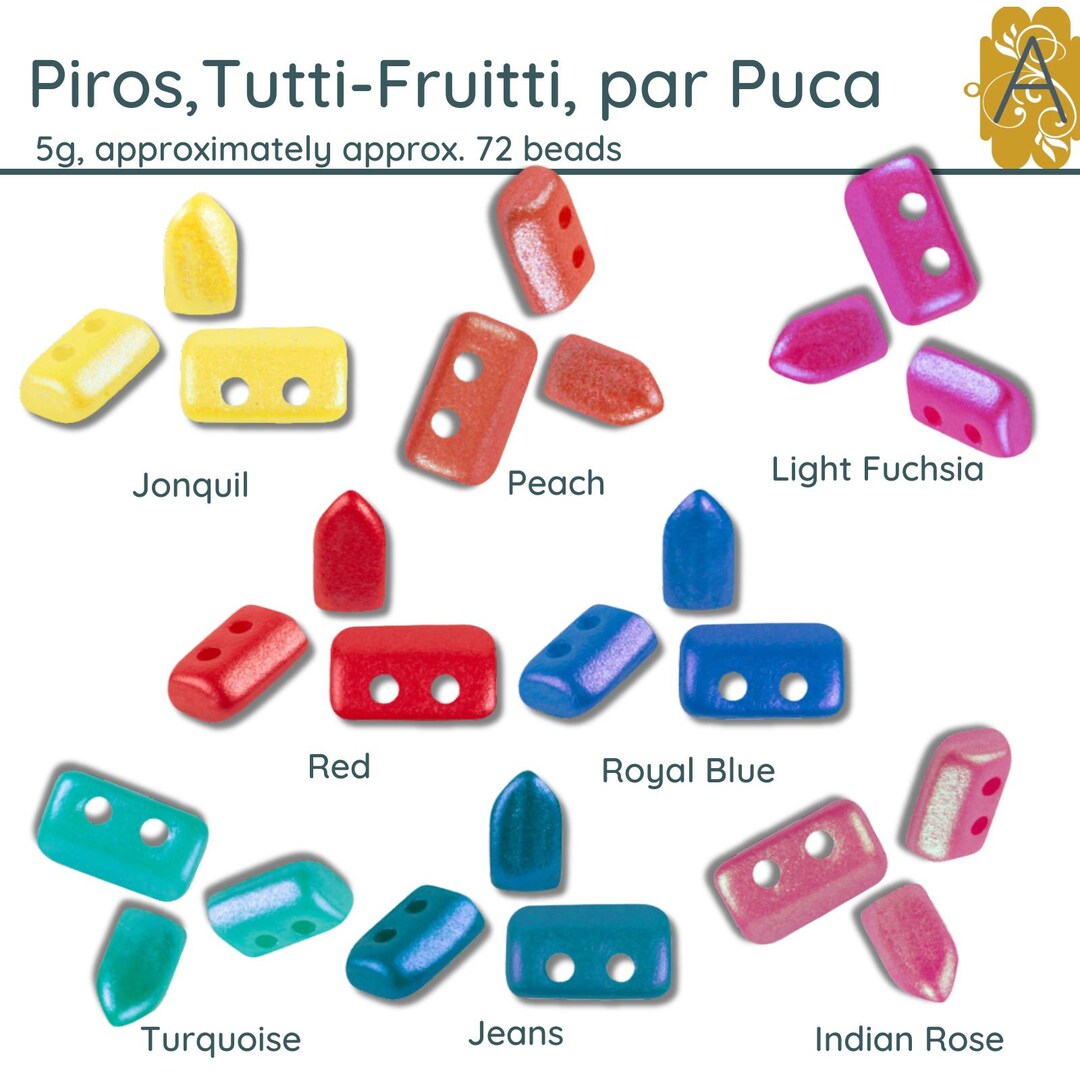 PIROS Par Puca Tutti-frutti Colors , 5g. 72 Beads, +2 Free Patterns ...