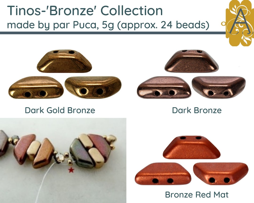 Tinos Par Puca, the Bronze Collection, 5g (approximately 24 Beads), + 2 ...