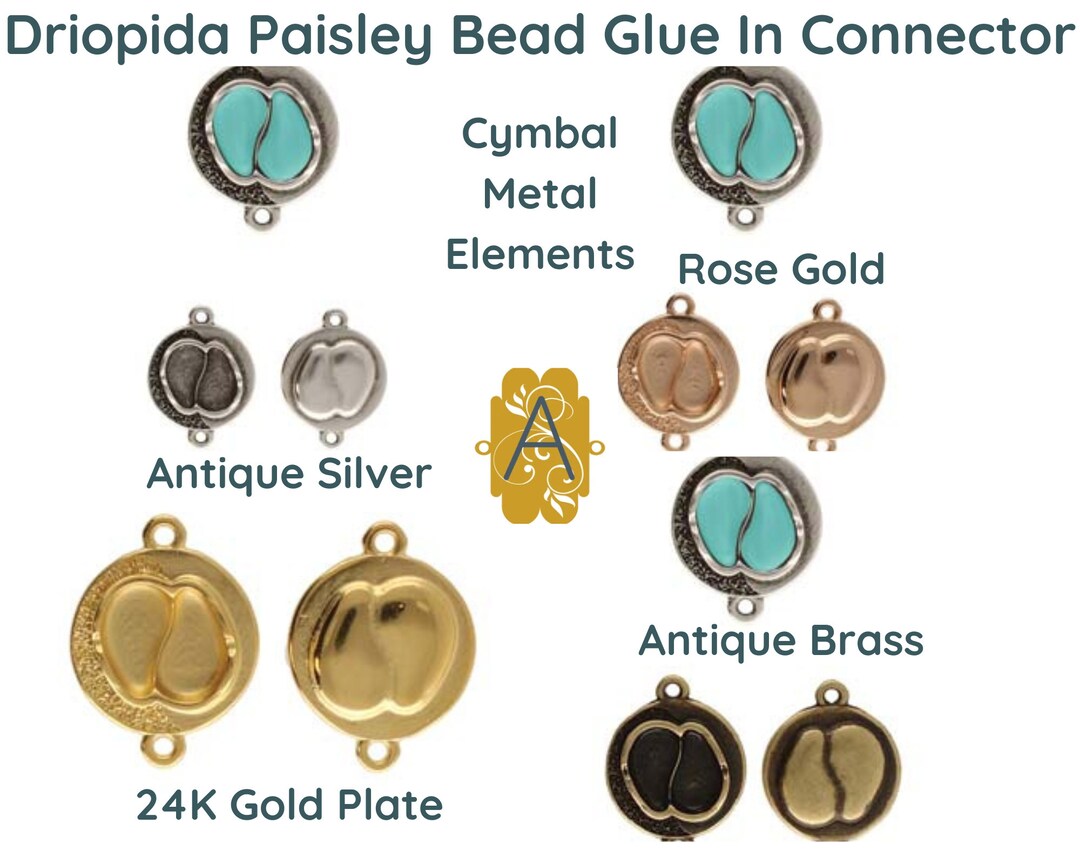 DRIOPIDA, Paisley Bead Glue-in Connector, 2 Pcs., Cymbal Metal Elements ...