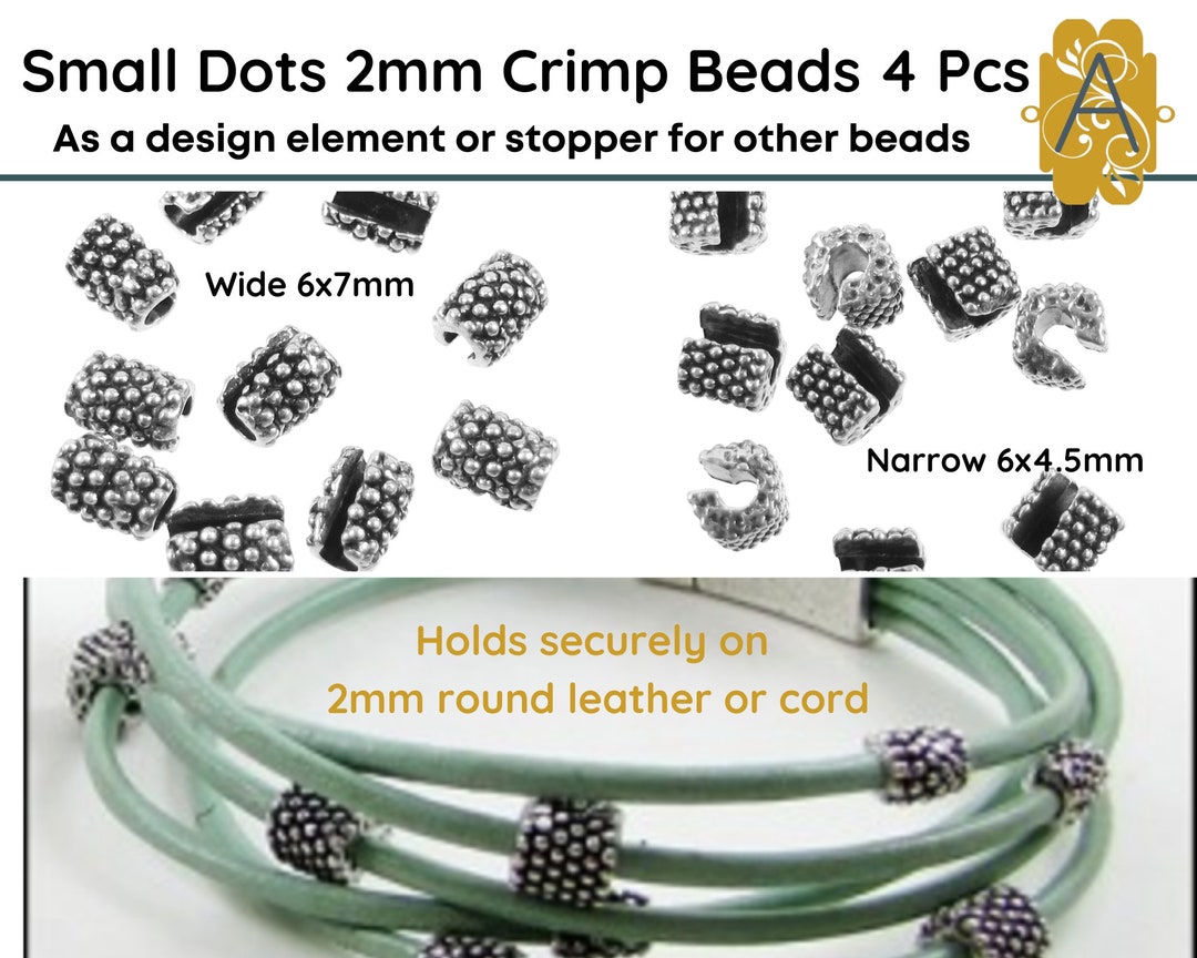 SMALL DOTS, 2mm Wide or Narrow Crimp Bead, for 2mm Round Leather or ...