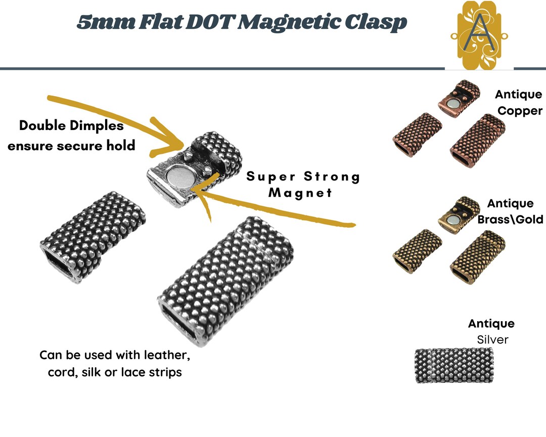 5mm Flat DOT Magnetic Clasp, for Leather, Silk, Lace Strips, Etc ...