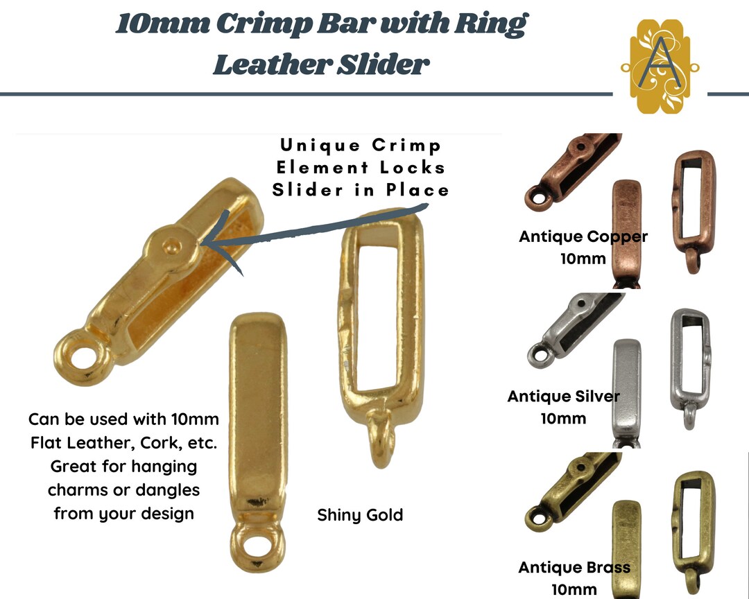 Crimp Bar Slider With Ring, 2 Pcs. for 10mm Flat Leather, Hang Charms ...