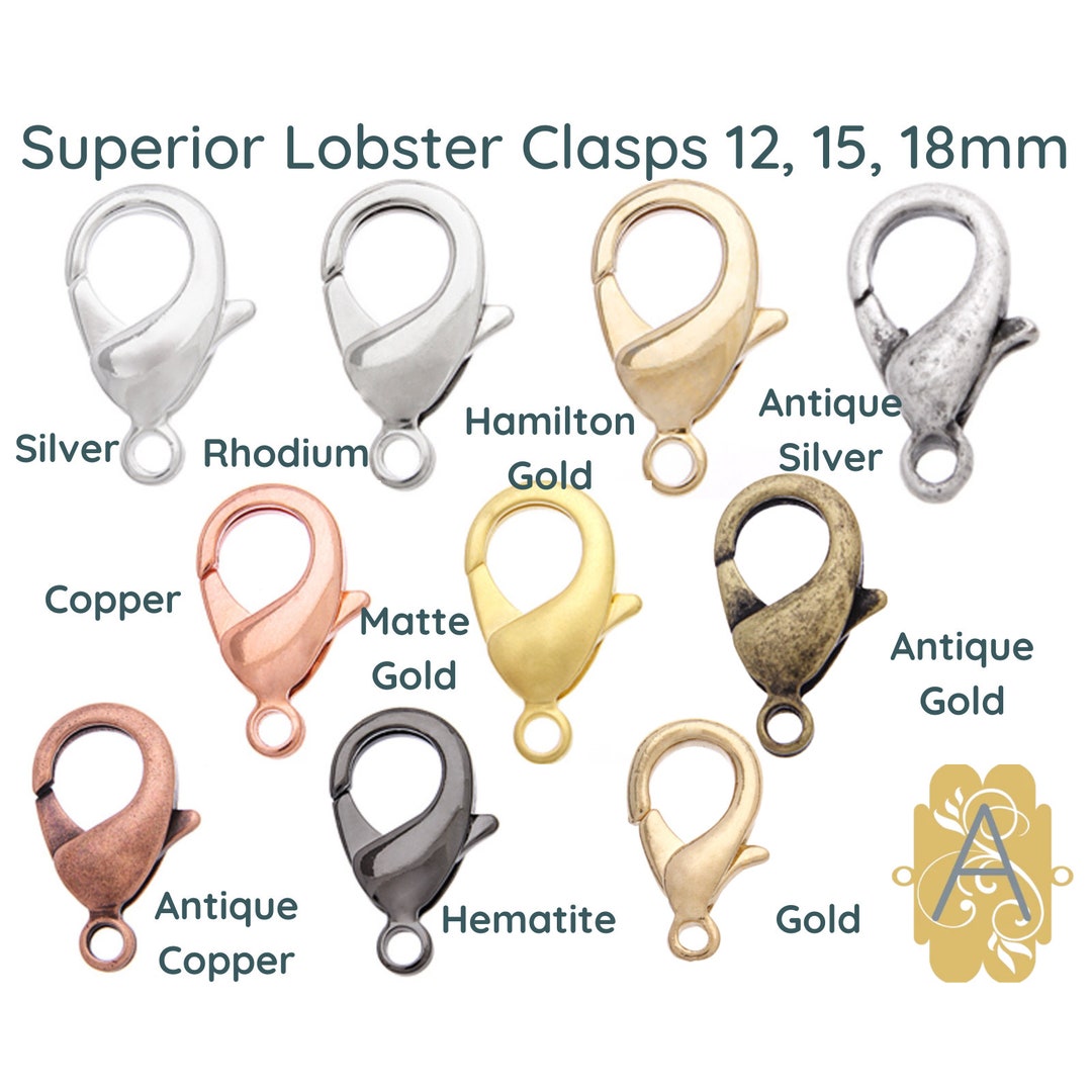SUPERIOR Lobster Clasps, 12mm, 15mm, 18mm, 2 Clasps per Order, 10 ...