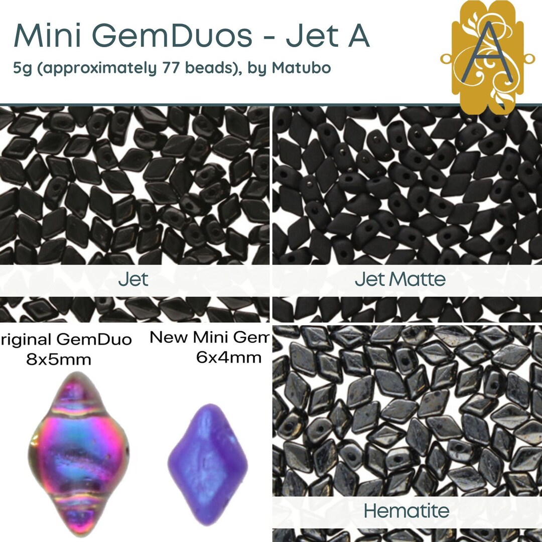MINI Gemduos, Jet Collection, by Matubo, 5g 77 Beads 6x4mm, Jet, Jet ...