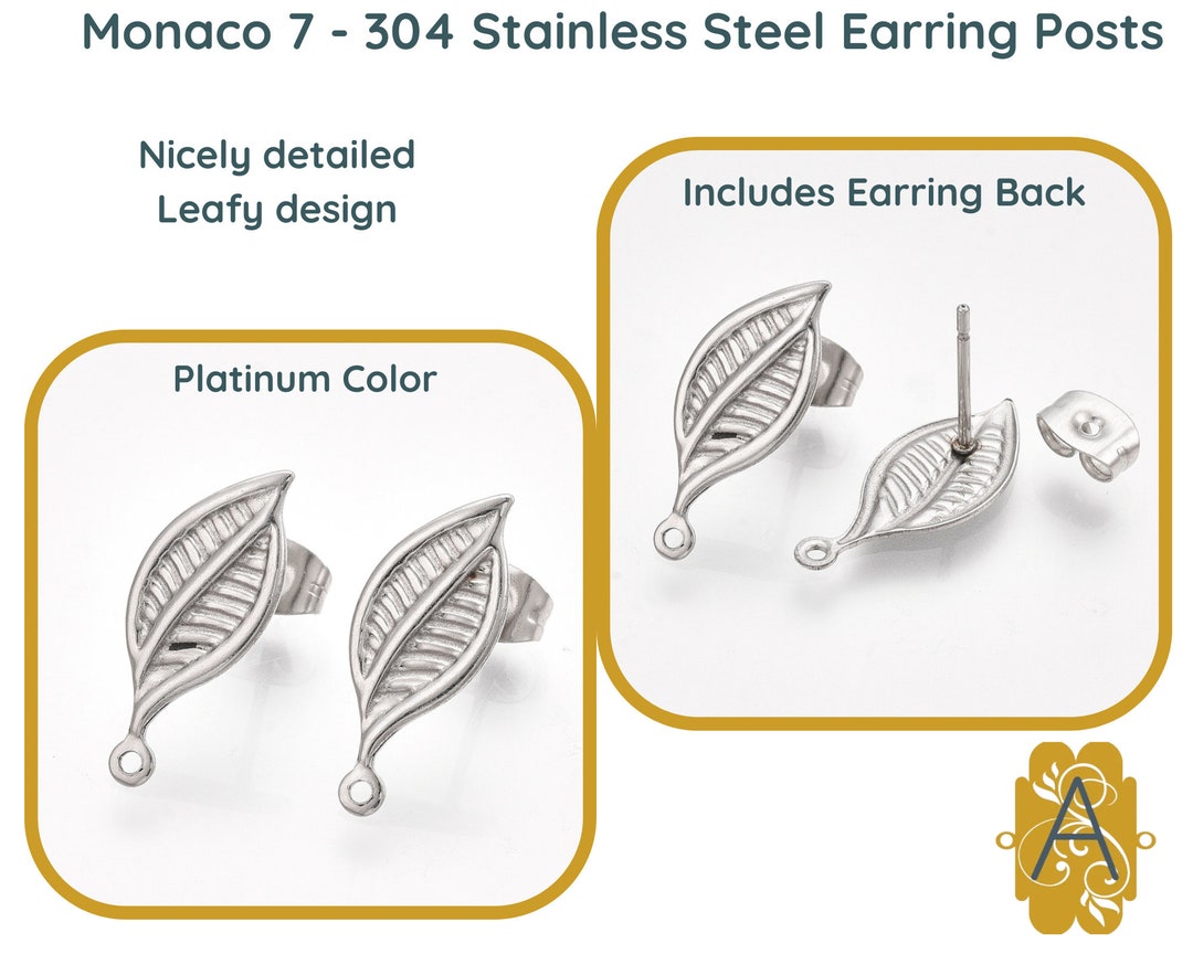 Monaco 7, 304 Stainless Steel, Fancy Earring Studs, With Loop and Ear ...