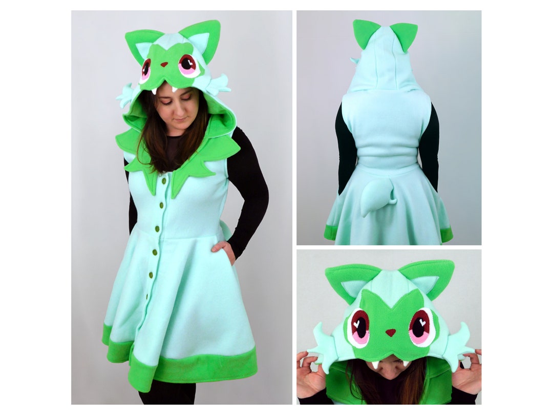 Sprigatito Inspired Kigurumi Dress Handmade Fleece Pokemon Cosplay for ...