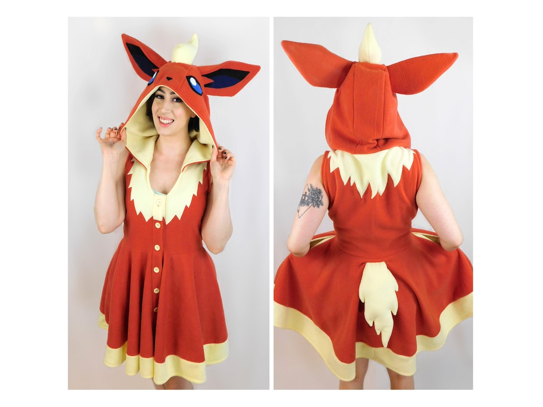 Flareon Inspired Kigurumi Dress Handmade Fire Pokemon Fleece Cosplay ...