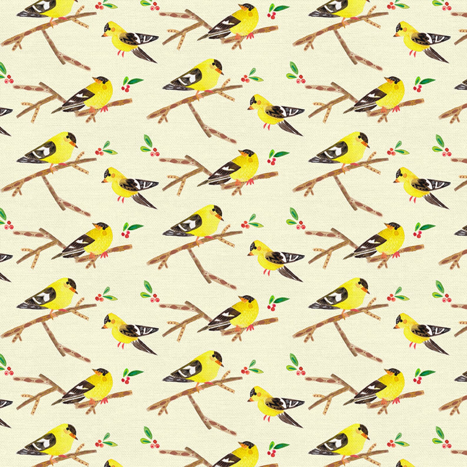 Mod Christmas Birds Fabric: Quilting Cotton, Holiday Cardinals ...
