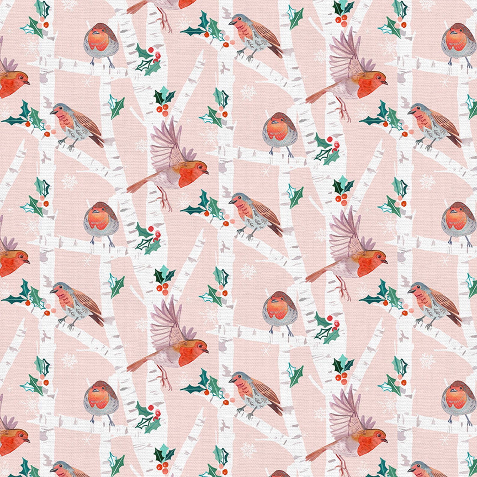 Mod Christmas Birds Fabric: Quilting Cotton, Holiday Cardinals ...