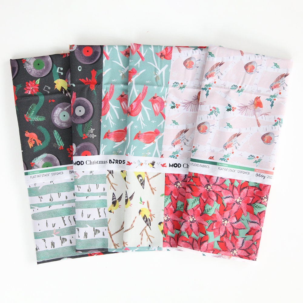 Mod Christmas Birds Fabric: Quilting Cotton, Holiday Cardinals ...