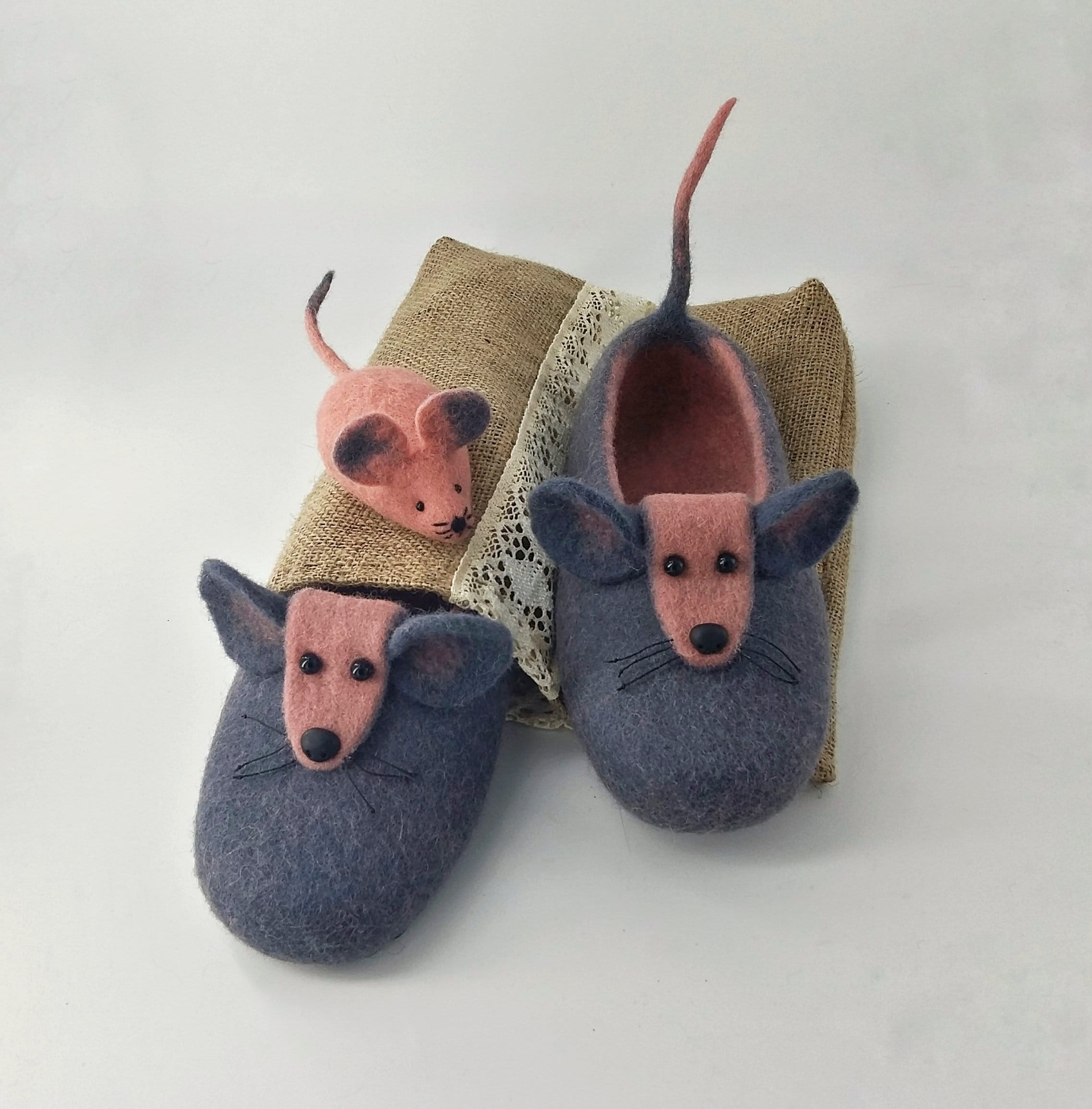Felted Slippers Mouse Made of Wool Flat Handmade Shoes Made of - Etsy
