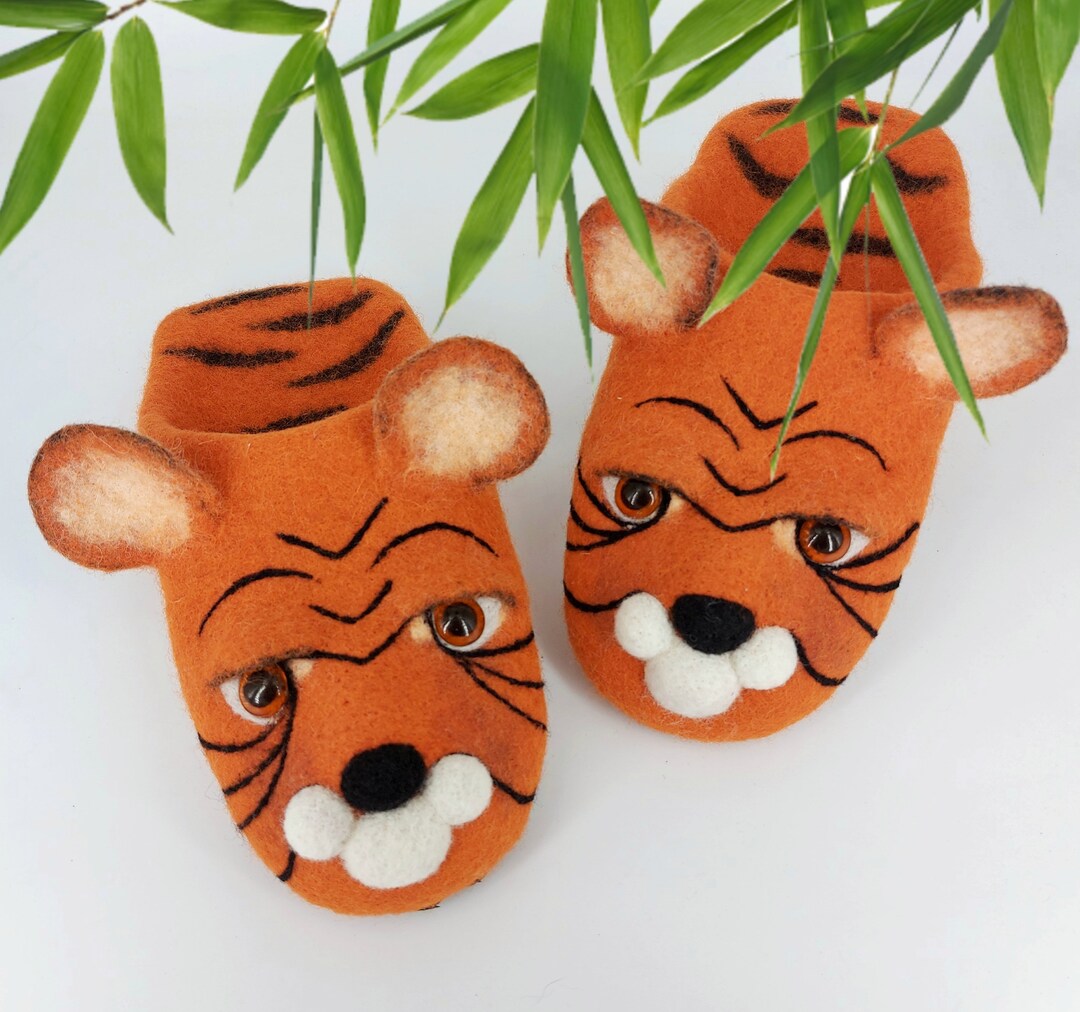 Felted Wool Tiger Slippers: Handmade Novelty Gift - Etsy