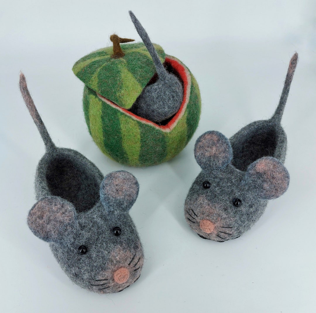 Mouse Slippers Toddler Slippers Handmade Wool Flat Shoes Funny Gray ...