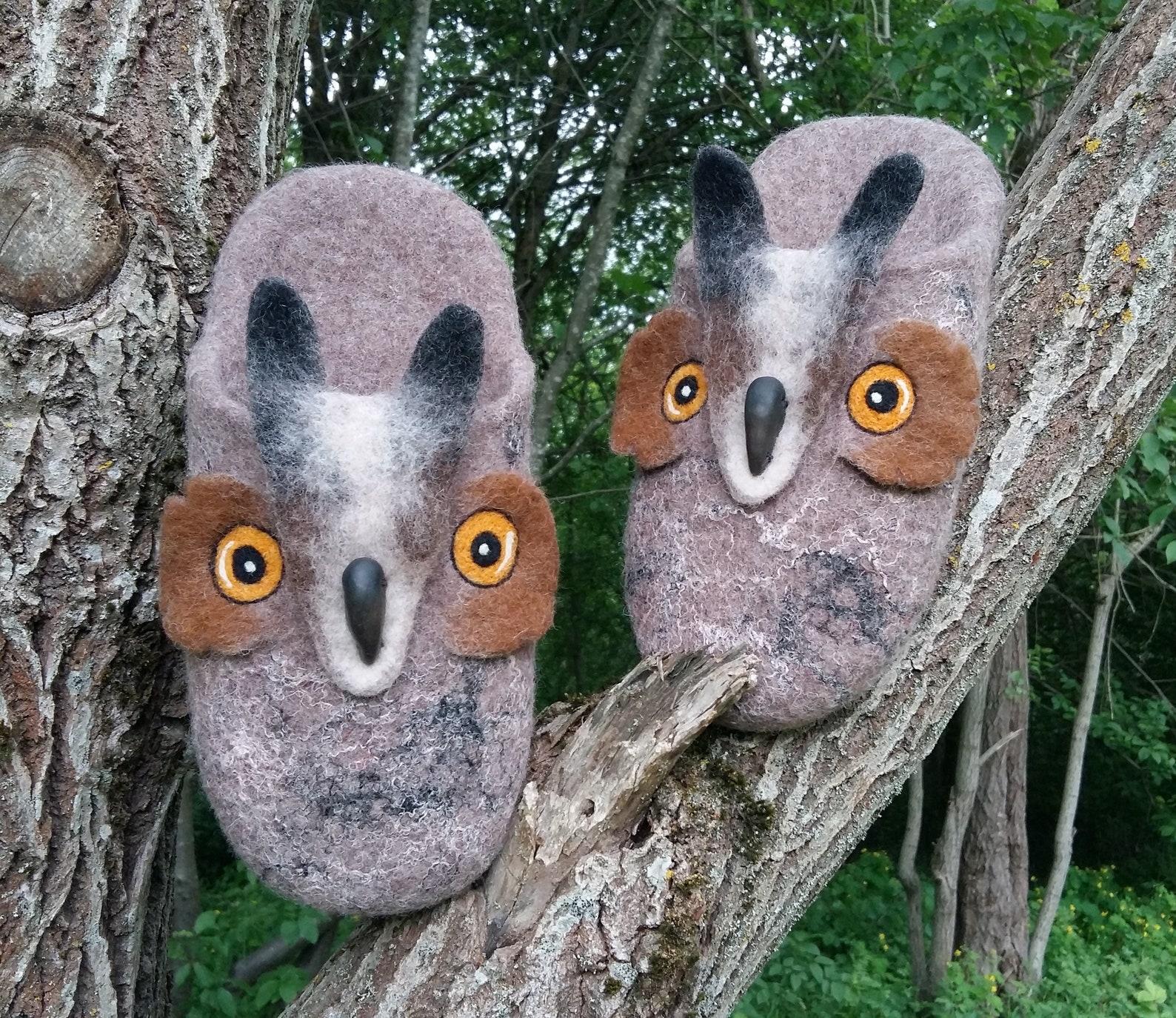 Felt Slippers Gray Eagle-owl Wool Slippers Flat Shoes Handmade Animal ...
