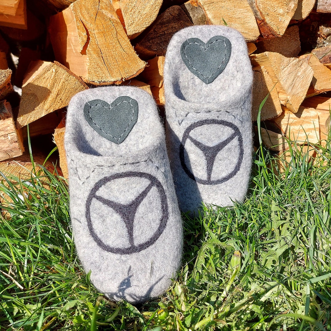 Mercedes-benz Car Slippers for Man Wool Slippers Flat Shoes Handmade ...