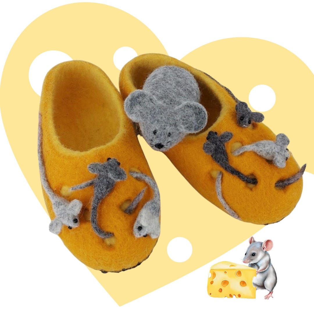 Felted Wool Mouse Slippers: Handmade Cheese Shoes for Kids - Etsy