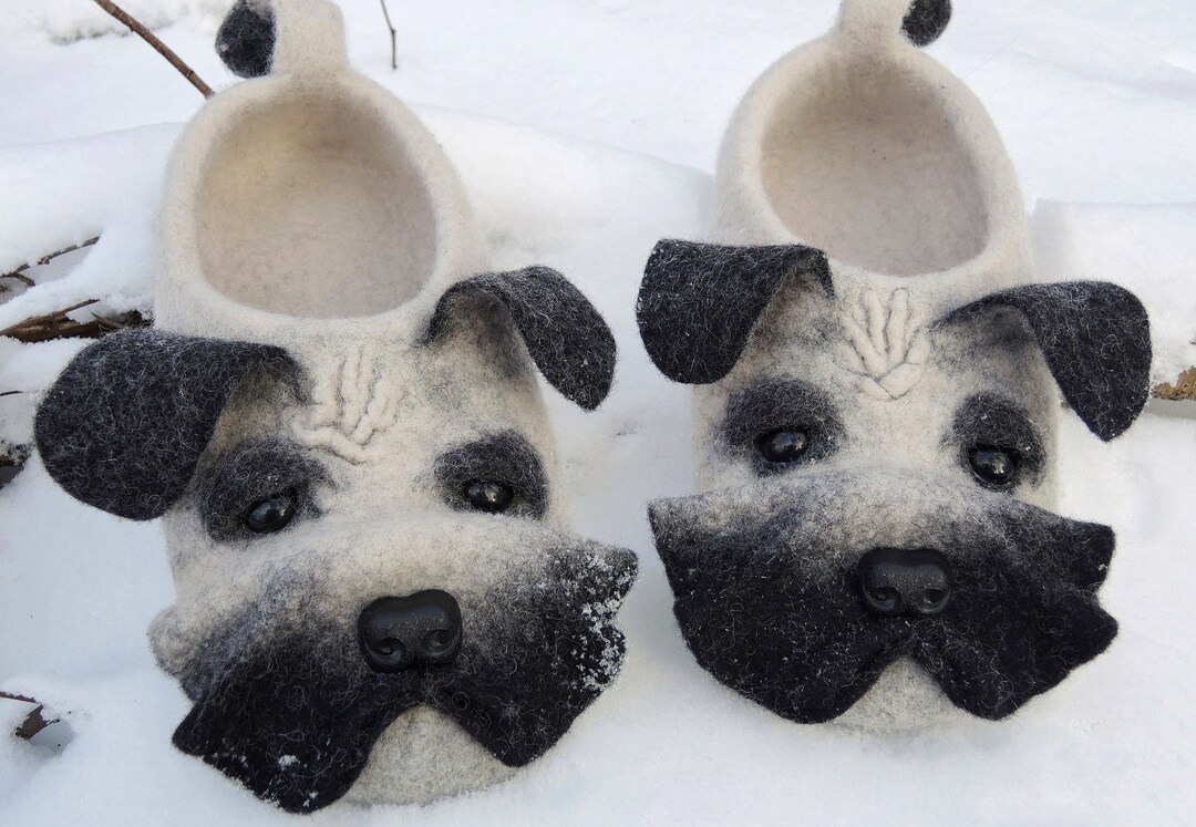Felted Slippers Dogs Flat Shoes Handmade Wool Shoes Funny White ...