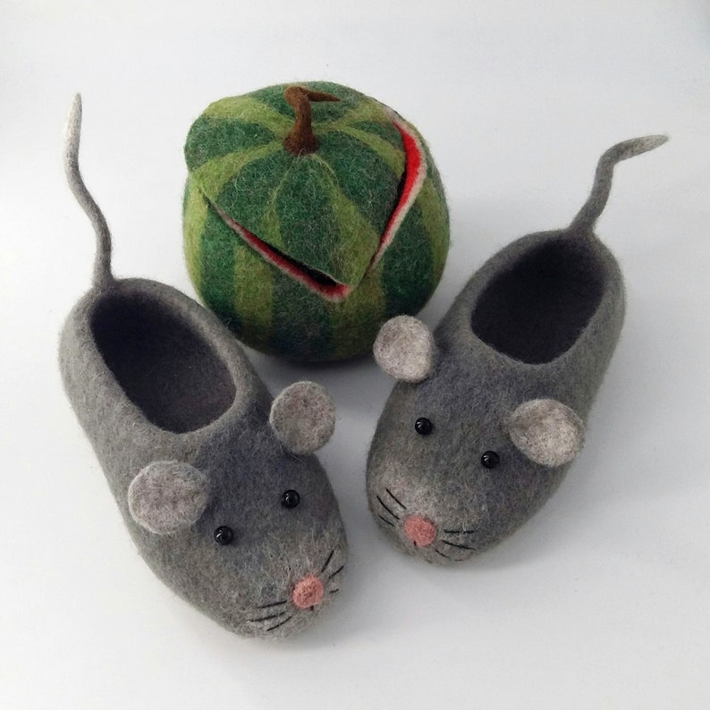 Mouse Slippers Toddler Slippers Handmade Wool Flat Shoes Funny - Etsy