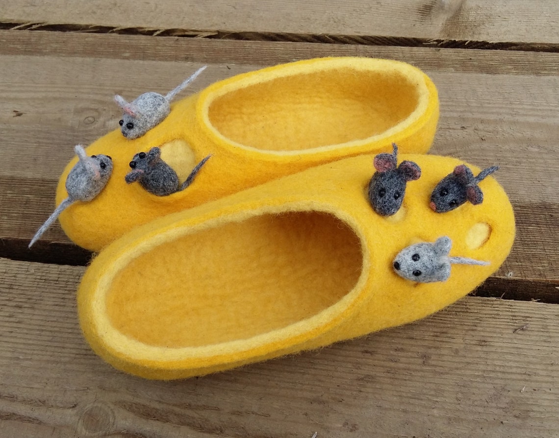 Felted Wool Mouse Slippers: Handmade Cheese Shoes for Kids - Etsy
