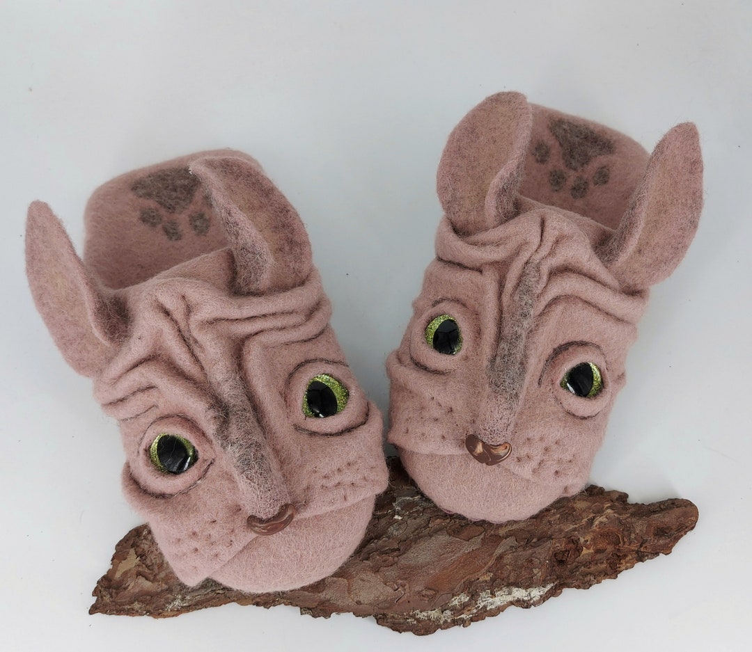 Handmade Felt Sphynx Cat Slippers: Exotic Wool Animal Shoes - Etsy