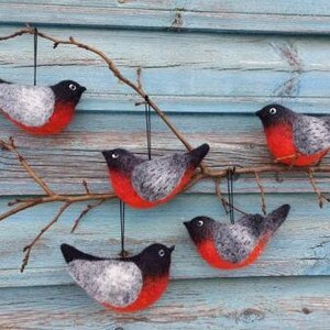 Wool Birds Bullfinches Set of 5 Winter Garden Decor - Etsy