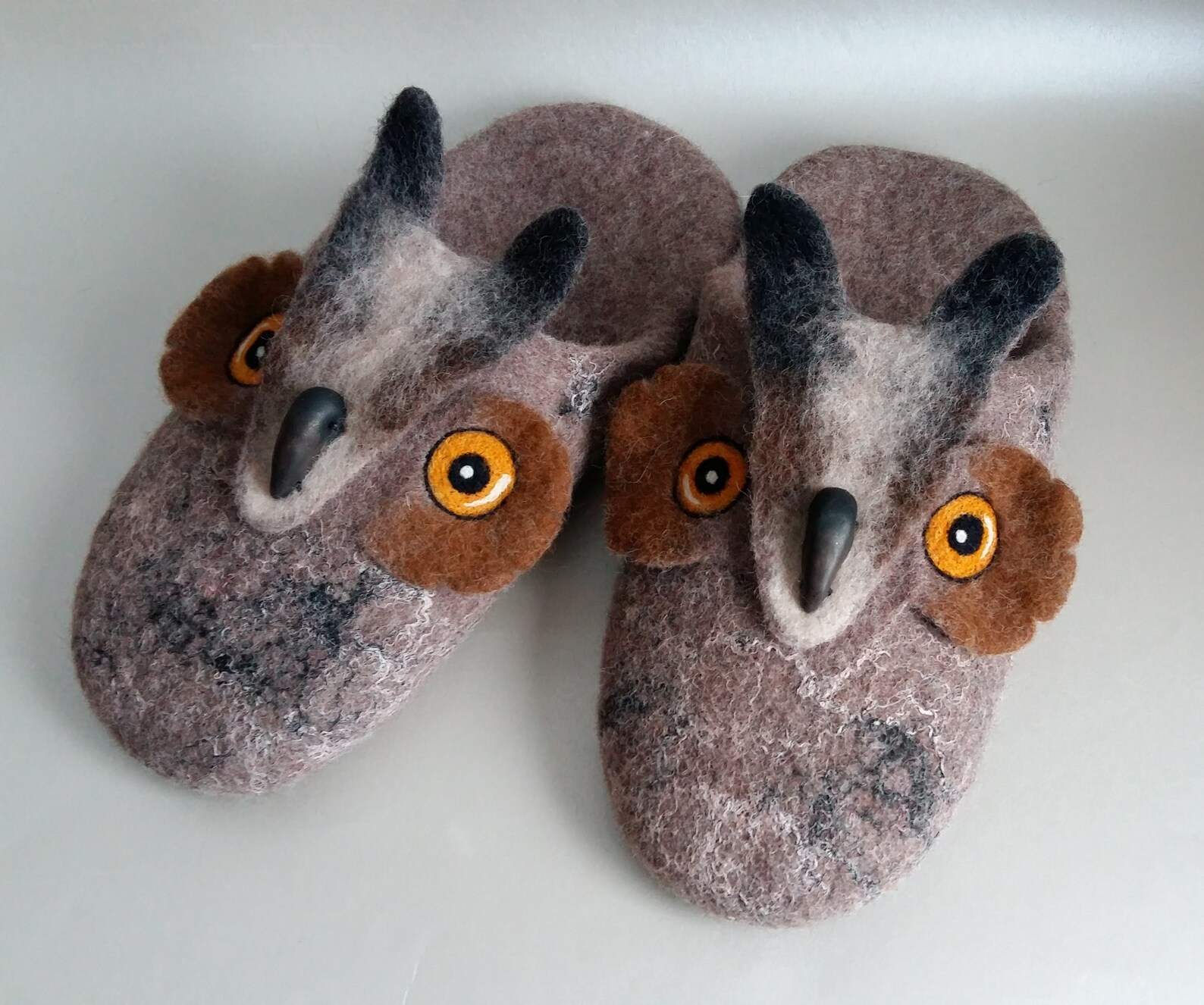 Felt Slippers Gray Eagle-owl Wool Slippers Flat Shoes Handmade - Etsy