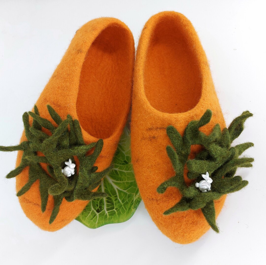 Carrot Orange Felted Wool Slippers: Eco-friendly Home Shoes - Etsy