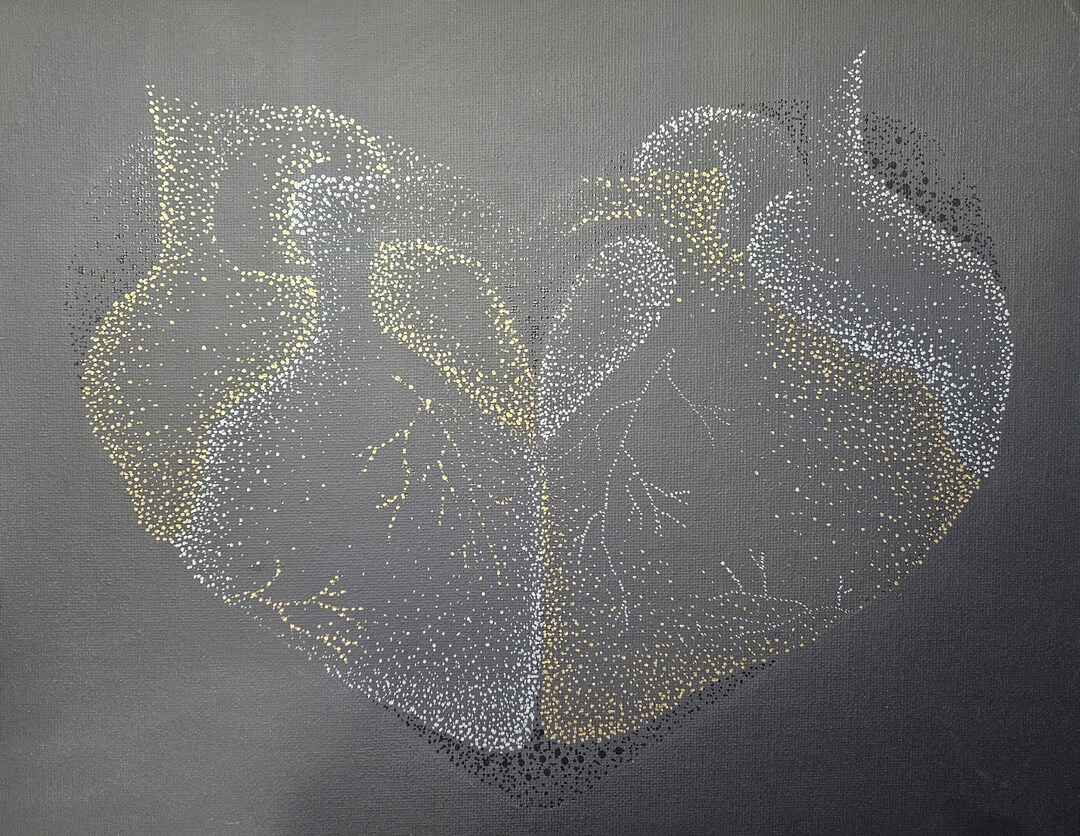 Heart of Hearts Blacked Out Canvas Dotted/pointillism/stippling Acrylic ...
