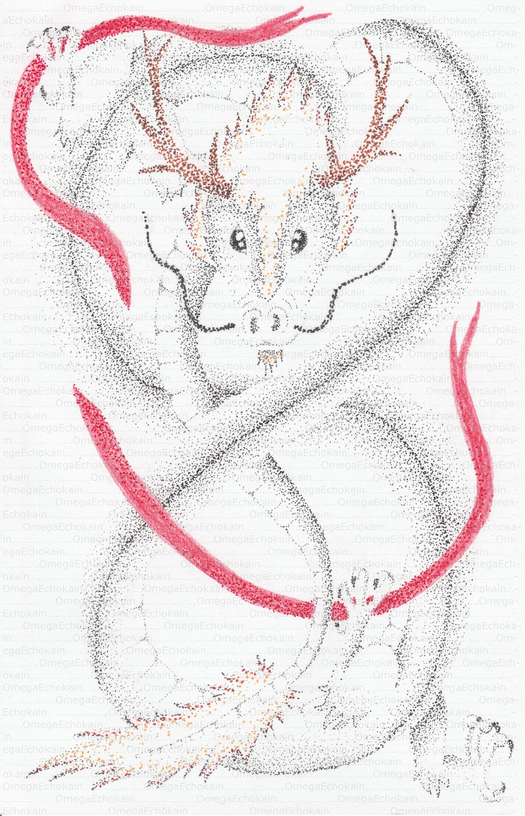 Year of the Dragon Pen & Stock Paper Dotted/pointillism/stippling Art ...