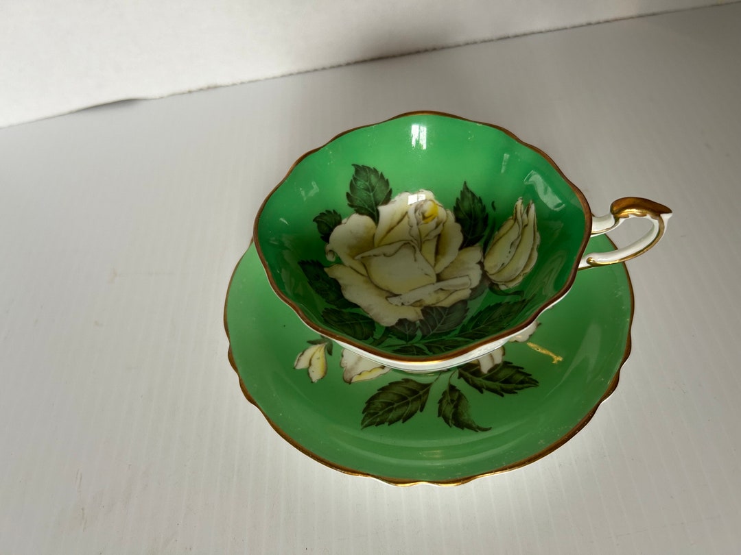 Green Paragon Cabbage Rose Teacup With Dogwood Saucer - Etsy