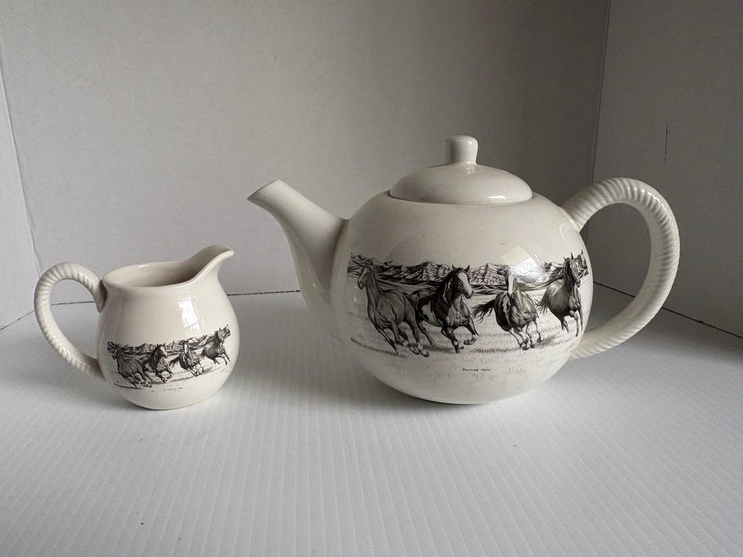 Vintage Bernie Brown Teapot Decorated With Running Horses - Etsy