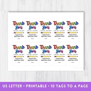 Printable Teacher Appreciation Gift Tags, Thank You for Teacher, Kids ...