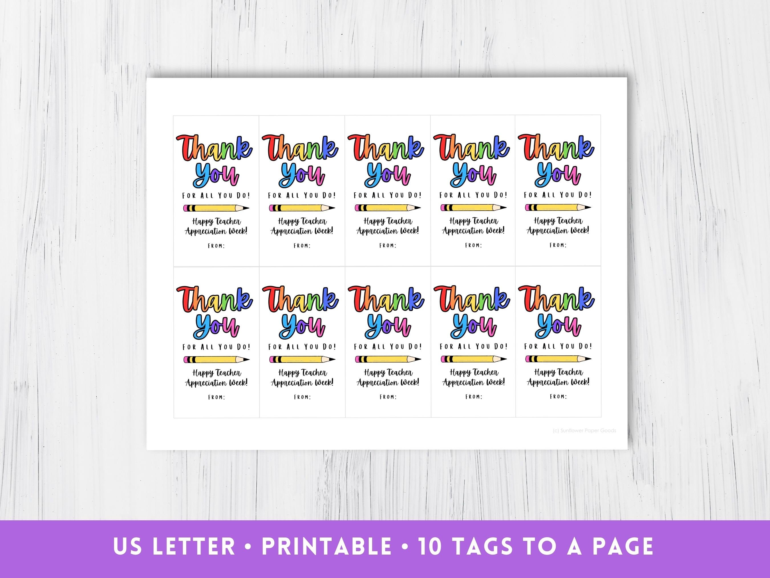 Printable Teacher Appreciation Gift Tags, Thank You for Teacher, Kids ...