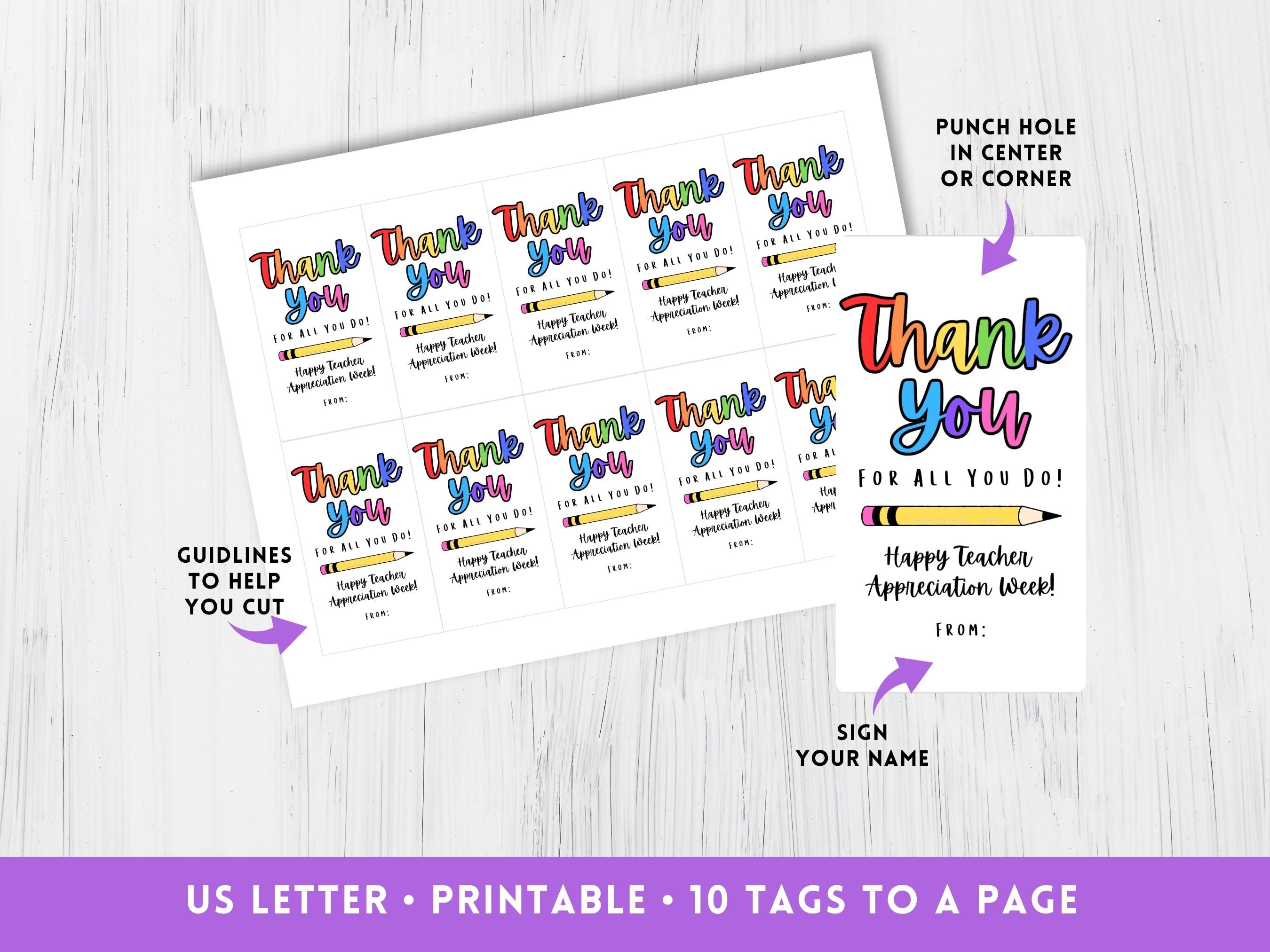 Printable Teacher Appreciation Gift Tags, Thank You for Teacher, Kids ...