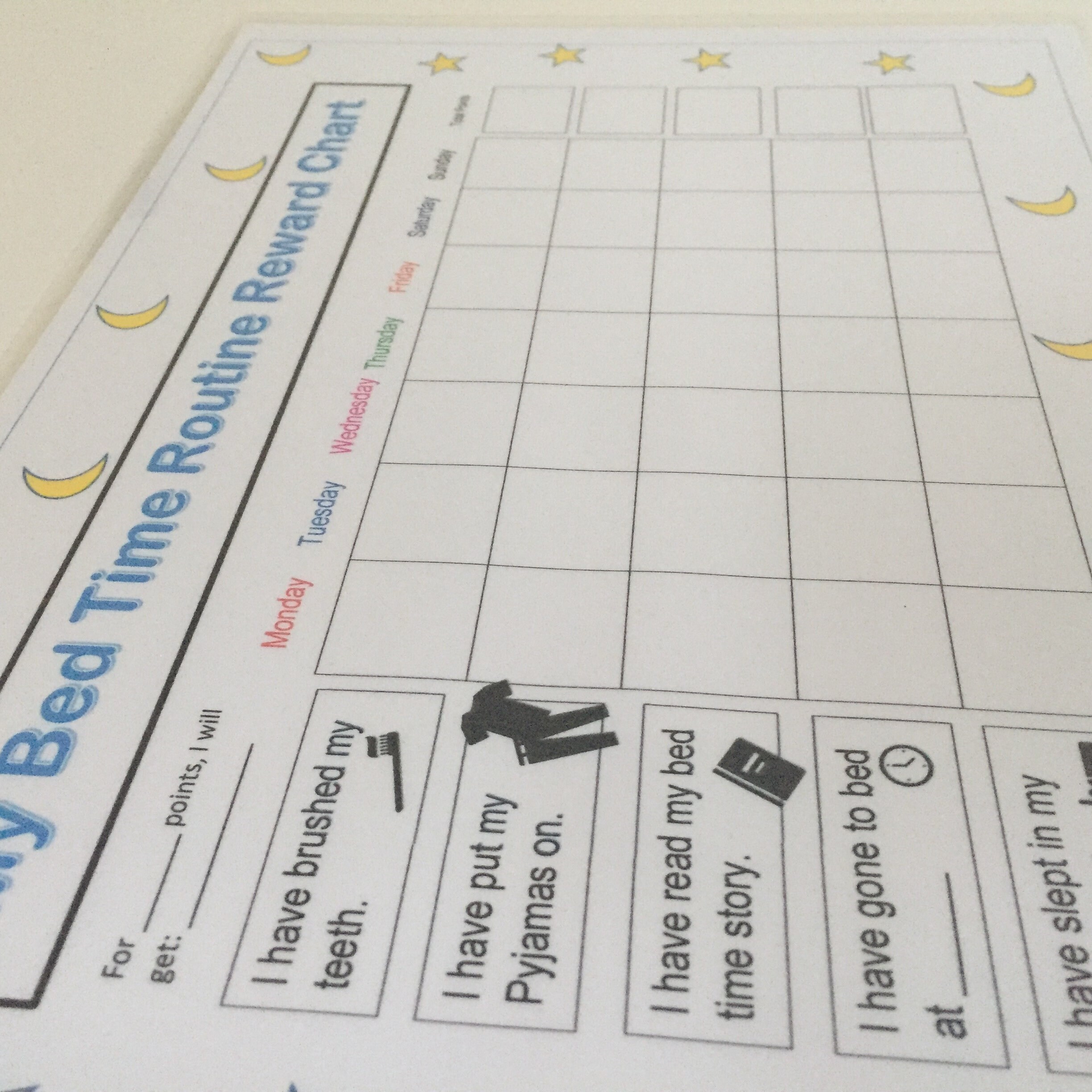 Bed Time Routine Reward Chart, Digital Download for Everyday Use ...