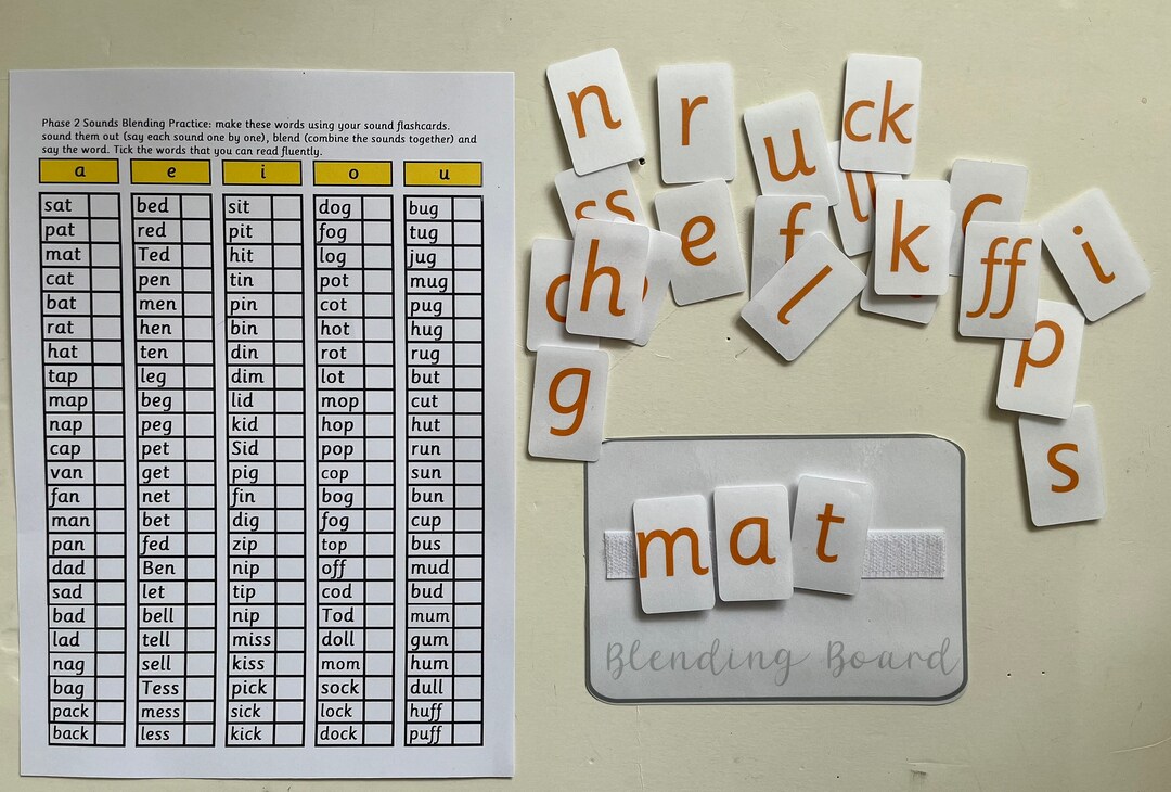 Phonics Phase 2 Blending Board and Word List, Letters, Sounds, Reading ...