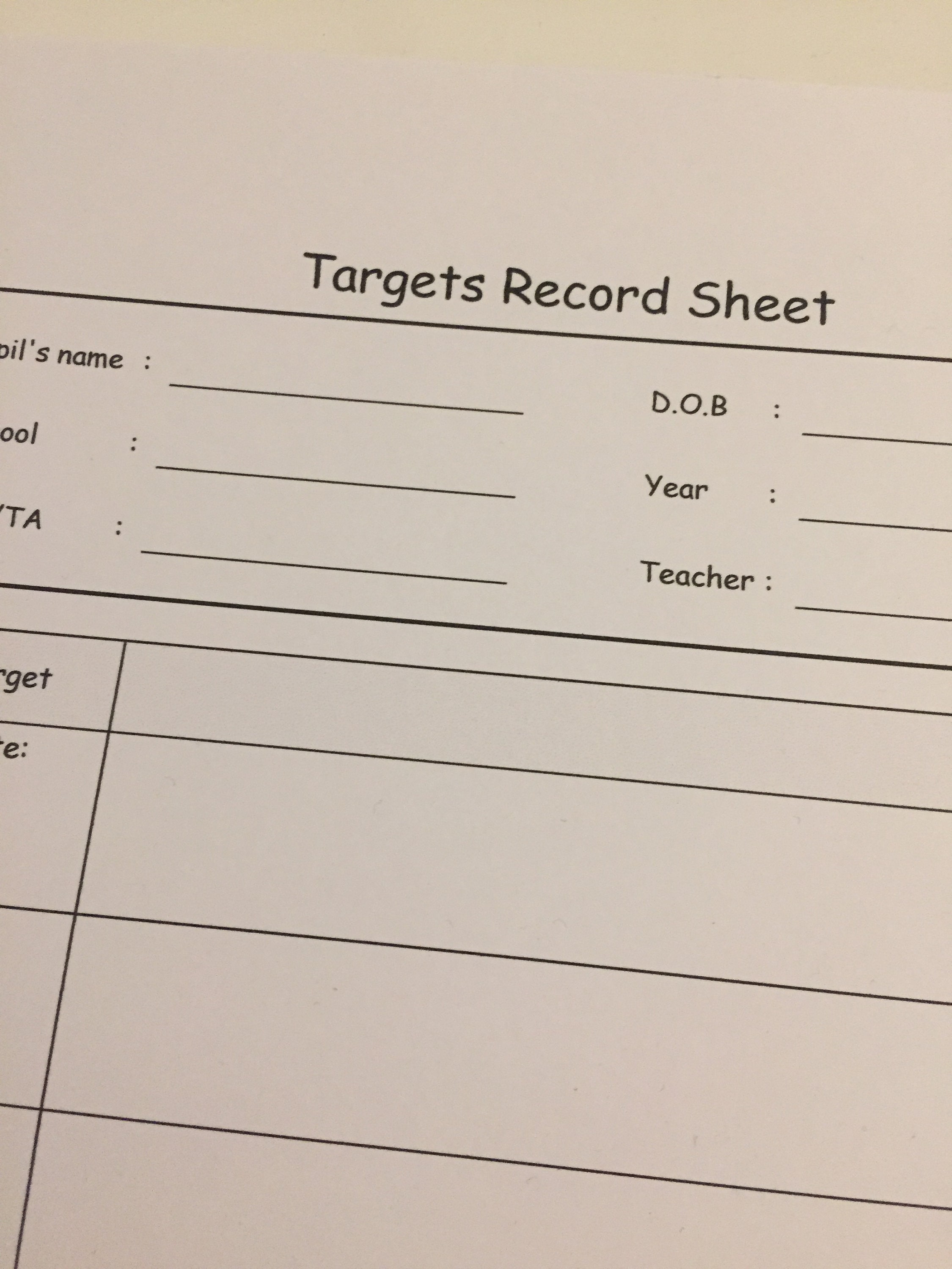 Targets Record Sheet, Speech and Language, Behavioral Therapy, SALT ...