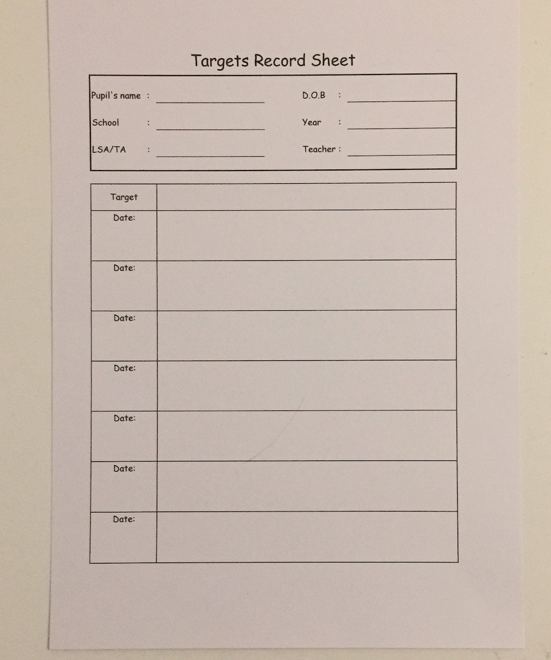 Targets Record Sheet, Speech and Language, Behavioral Therapy, SALT ...